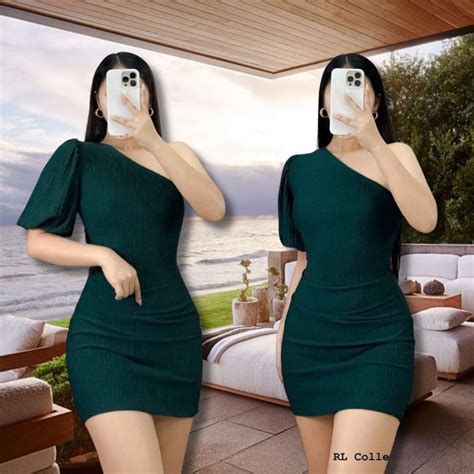One Sided Bodycon Dress Puff Sleeve Sexy Elegant Party Outfit Shopee