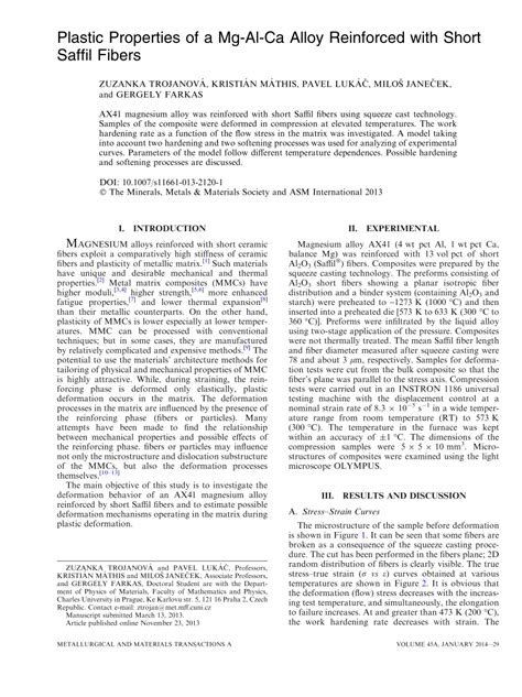 Pdf Plastic Properties Of A Mg Al Ca Alloy Reinforced With Short Saffil Fibers