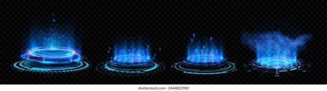 Set Futuristic Holographic Interfaces Displaying Blue Stock Vector