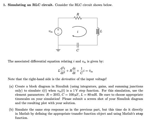 Solved Simulating An RLC Circuit Consider The RLC Chegg Com