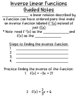 Inverse Functions Relations Guided Notes By MrsTech TPT