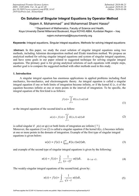 Pdf On Solution Of Singular Integral Equations By Operator Method