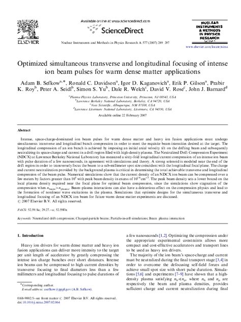 Pdf Optimized Simultaneous Transverse And Longitudinal Focusing Of Intense Ion Beam Pulses For
