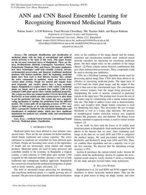 Ann And Cnn Based Ensemble Learning For Recognizing Renowned Medicinal Plants Pdf Artificial