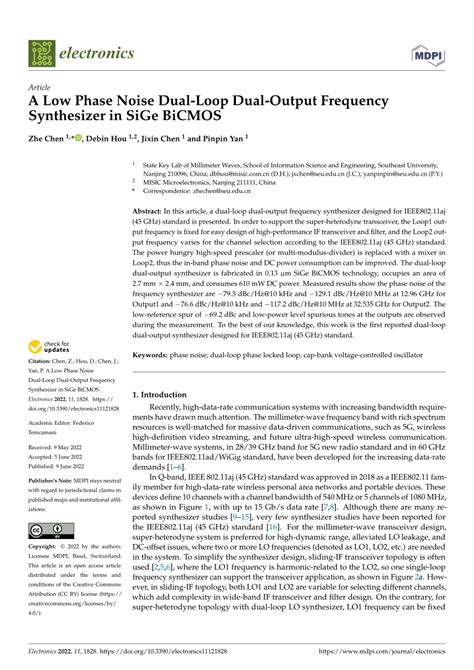 PDF A Low Phase Noise Dual Loop Dual Output Frequency Synthesizer In SiGe BiCMOS