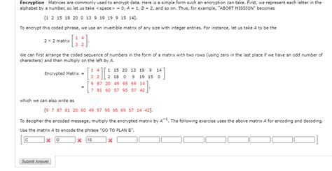 Solved Encryption Matrices Are Commonly Used To Encrypt