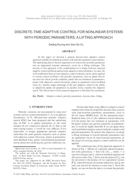 Pdf Discrete Time Adaptive Control For Nonlinear Systems With