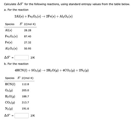 Solved Calculate Δs∘ For The Following Reactions Using