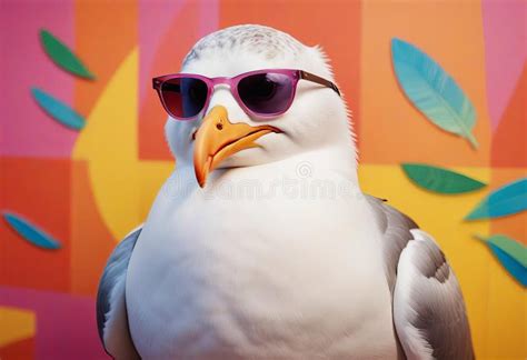 Portrait Of A Seagull Wearing Stylish Sunglasses Stock Illustration