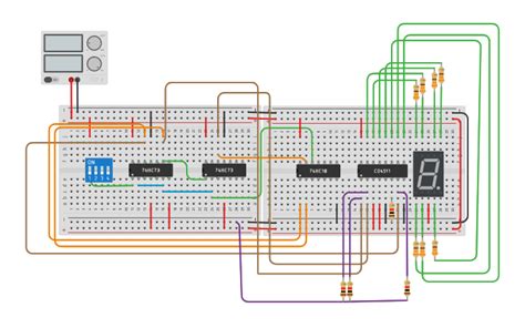 Circuit Design Mod 7 Ripple Up Counter With 7 Segment Dispaly Tinkercad