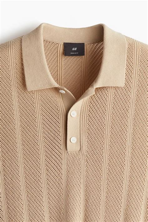 Regular Fit Textured Knit Polo Shirt Beige Men Handm Au In 2025 Mens Stylish T Shirts