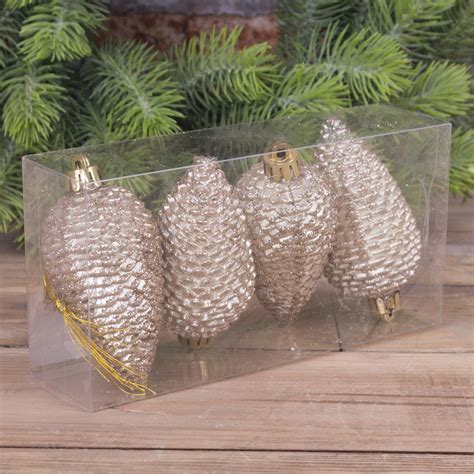 ᐉ Набор елочных игрушек Шишки 4 шт Шампань 2996 2 • Купить в Киеве Украине • Лучшая цена в