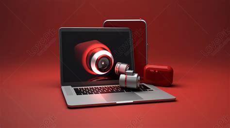 충분한 복사 공간을 갖춘 3d 그림으로 디지털 보안 노트북 감시 및 전화 카메라 개념 감시 배경 핸드폰 배경 노트북 보안 배경 이미지 Hd 감시 핸드폰 노트북