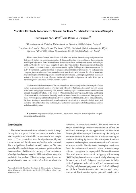 Pdf Modified Electrode Voltammetric Sensors For Trace Metals In Environmental Samples
