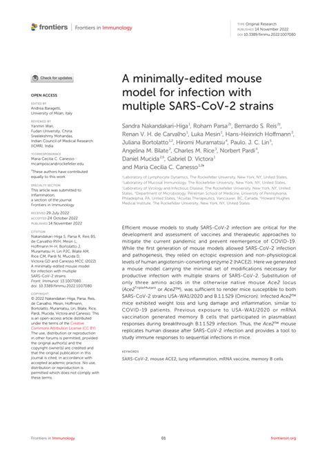 Pdf A Minimally Edited Mouse Model For Infection With Multiple Sars Cov 2 Strains