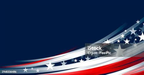 7 월 4 일 미국 독립 기념일 배너 디자인 별과 선 곡선 파란색 배경에 복사 공간 벡터 일러스트 레이 션 배경 주제에 대한 스톡 벡터 아트 및 기타 이미지 Istock