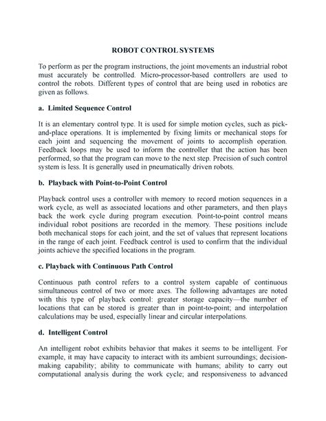 robot control systems robot control systems to perform as per the program instructions the
