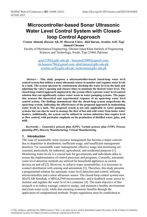 Pdf Microcontroller Based Sonar Ultrasonic Water Level Control System With Closed Loop Control