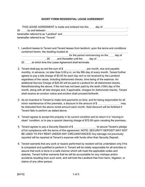 Short Term Rental Agreement Template Free
