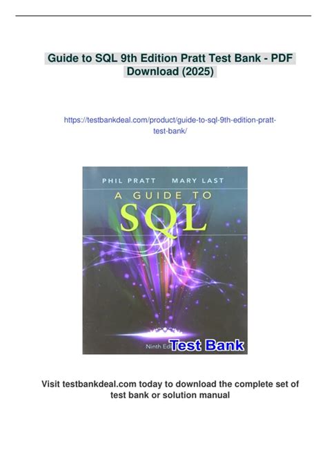 Summary Guide To Sql 9th Edition Pratt Test Bank Instant Download