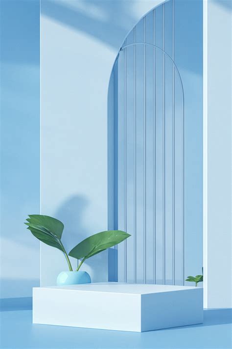 清凉夏日蓝色c4d电商展台背景场景