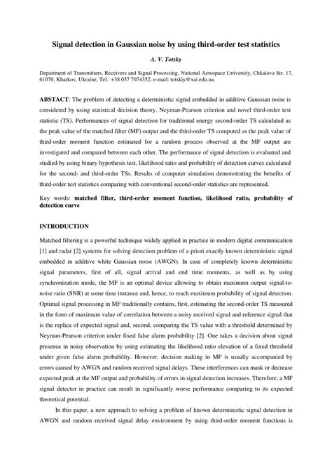 Pdf Signal Detection In Gaussian Noise By Using Third Order Test