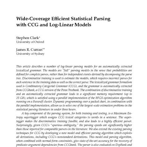 Wide Coverage Efficient Statistical Parsing With Ccg And Log Linear Models Acl Anthology