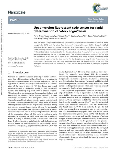 Pdf Upconversion Fluorescent Strip Sensor For Rapid Determination Of Vibrio Anguillarum