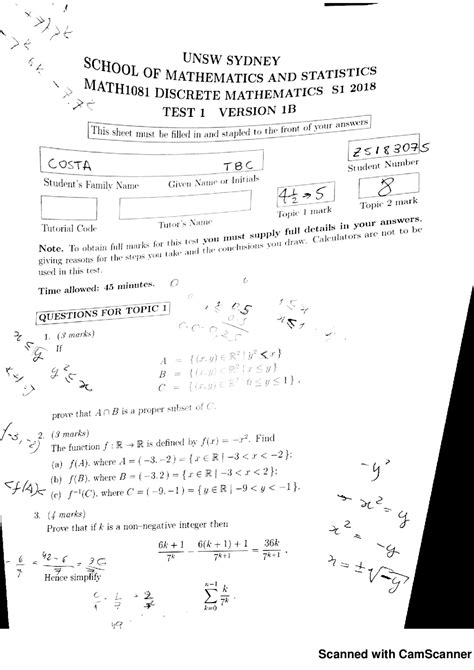 Discrete Mathematics Test 1 Questions Unsw Docsity