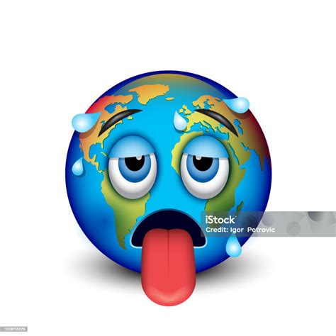 뜨거운 지구 이모티콘 땀을 흘리는 이모티콘 느낌 열 벡터 일러스트 3차원 형태에 대한 스톡 벡터 아트 및 기타 이미지 3차원 형태 감정 구 Istock