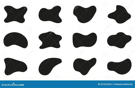 Free Form Abstract Black Silhouette Set On White Background Irregular Random Minimal Blob Form