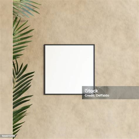 장식이 있는 식물과 그림자가 있는 거실 인테리어 벽에 걸려 있는 모형 포스터 프레임 카피 공간에 대한 스톡 사진 및 기타 이미지 카피 공간 생활 방식 액자 Istock