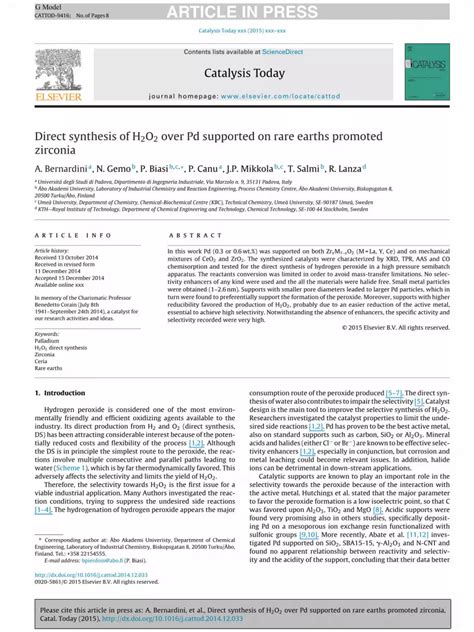 Pdf Direct Synthesis Of H2o2 Over Pd Supported On Rare Earths