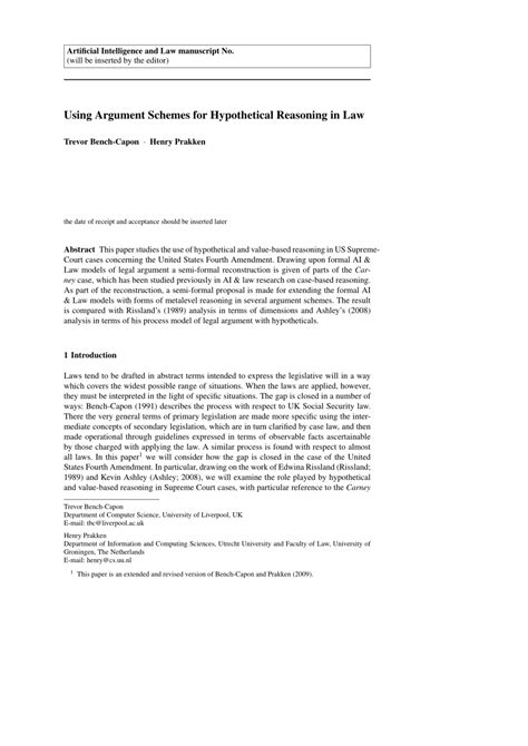 Pdf Using Argument Schemes For Hypothetical Reasoning In Law