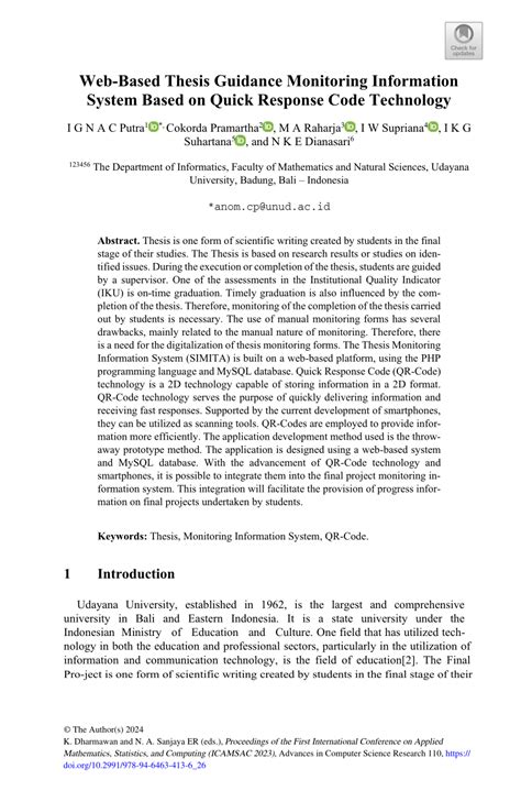 Pdf Web Based Thesis Guidance Monitoring Information System Based On Quick Response Code