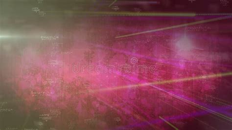 Animation Of Illuminated Light Stripes And Mathematical Formulas Moving On Abstract Background
