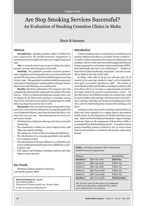 Pdf Are Stop Smoking Services Successful An Evaluation Of Smoking Cessation Clinics In Malta