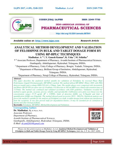 pdf analytical method development and validation of felodipine in