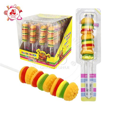 20g Halal Hamburger Shape Burger Jelly Soft Gummy Lollipop Candy