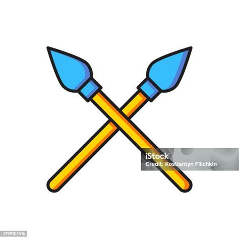 색상 교차 중세 창 아이콘 절연 통하고 있는 백색 배경 중세 무기 그림자가 있는 평면으로 채워진 윤곽선 스타일입니다 벡터 가득 찬에 대한 스톡 벡터 아트 및 기타 이미지