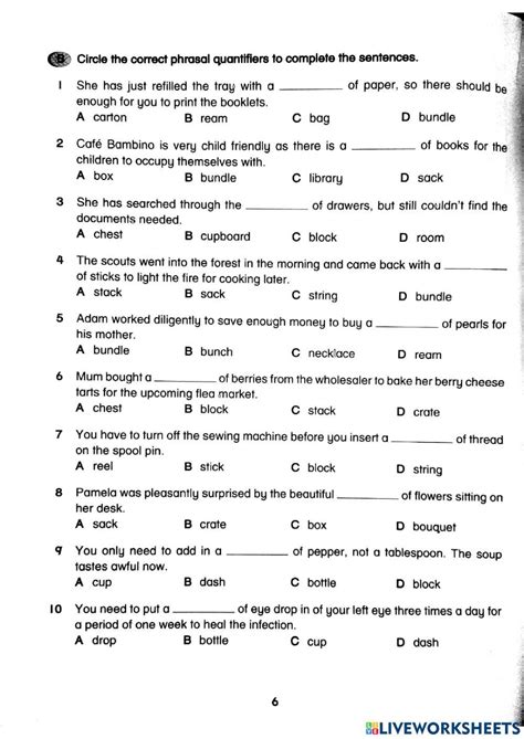 Phrasal Quantifiers Leeyuinai Live Worksheets