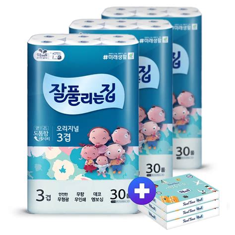 화장지 잘풀리는집 오리지널 3겹 화장지 27m 30롤 3팩 여행용티슈 56매 3개 오늘의집 쇼핑