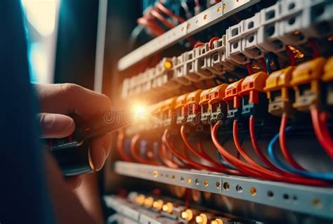 Hand Is Pressing A Switch On A Switchboard Generative Ai Stock