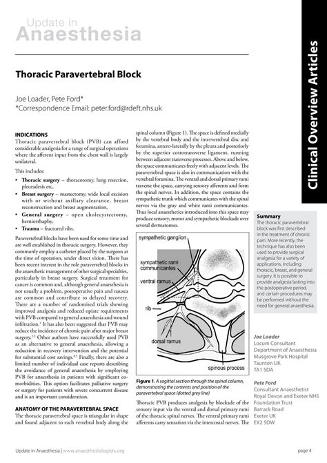 Download Thoracic Paravertebral Block Update In Anaesthesia