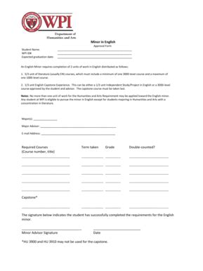 Fillable Online Wpi Minor In English Required Courses Term Taken Grade Double Wpi Fax
