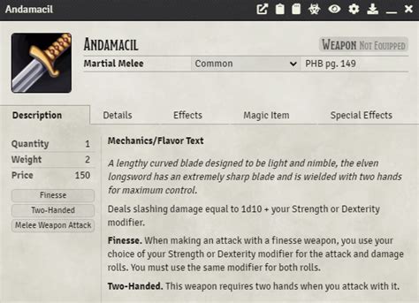 Revised Weapons Equipment Foundry Virtual Tabletop
