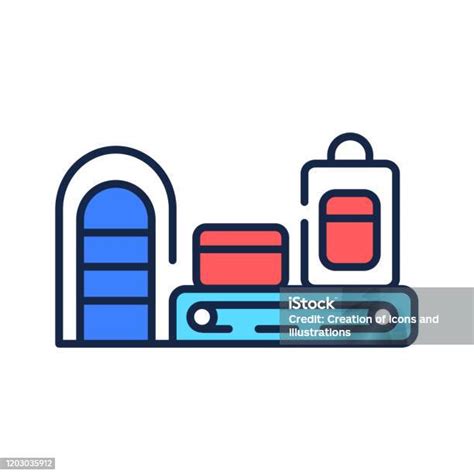 공항 컨베이어 벨트 컬러 라인 아이콘입니다 고무로 만든 기계 웹 페이지 모바일 앱 프로모션에 대한 픽토그램 Ui Ux Gui