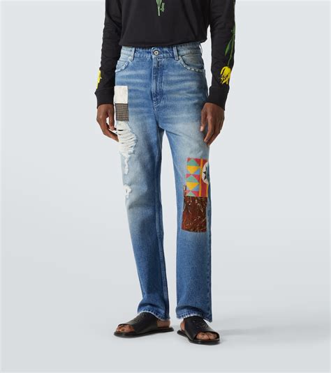 Patchwork Straight Jeans In Blue Loewe Mytheresa