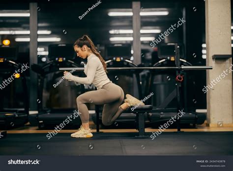Sportswoman Shape Doing Split Squats On Stock Photo 2434743979 Shutterstock
