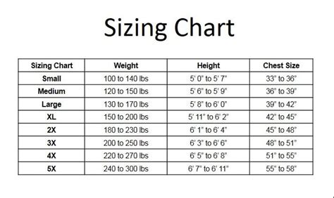 Sizing Chart And Labels
